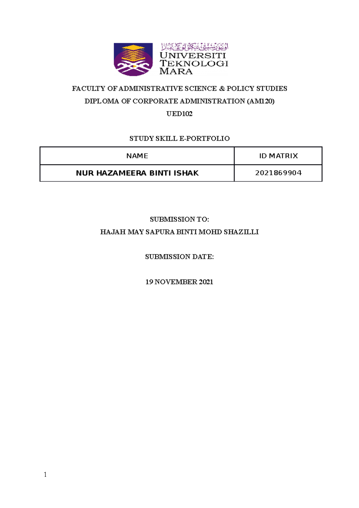 Portfolio Template Guidelines and Tips - FACULTY OF ADMINISTRATIVE ...