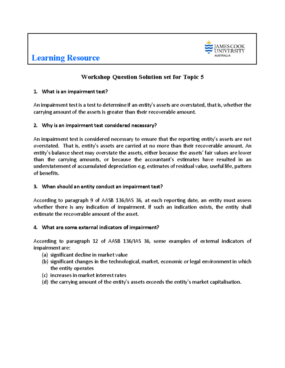 Topic 5 Workshop Solutions - Workshop Question Solution set for Topic 5 ...
