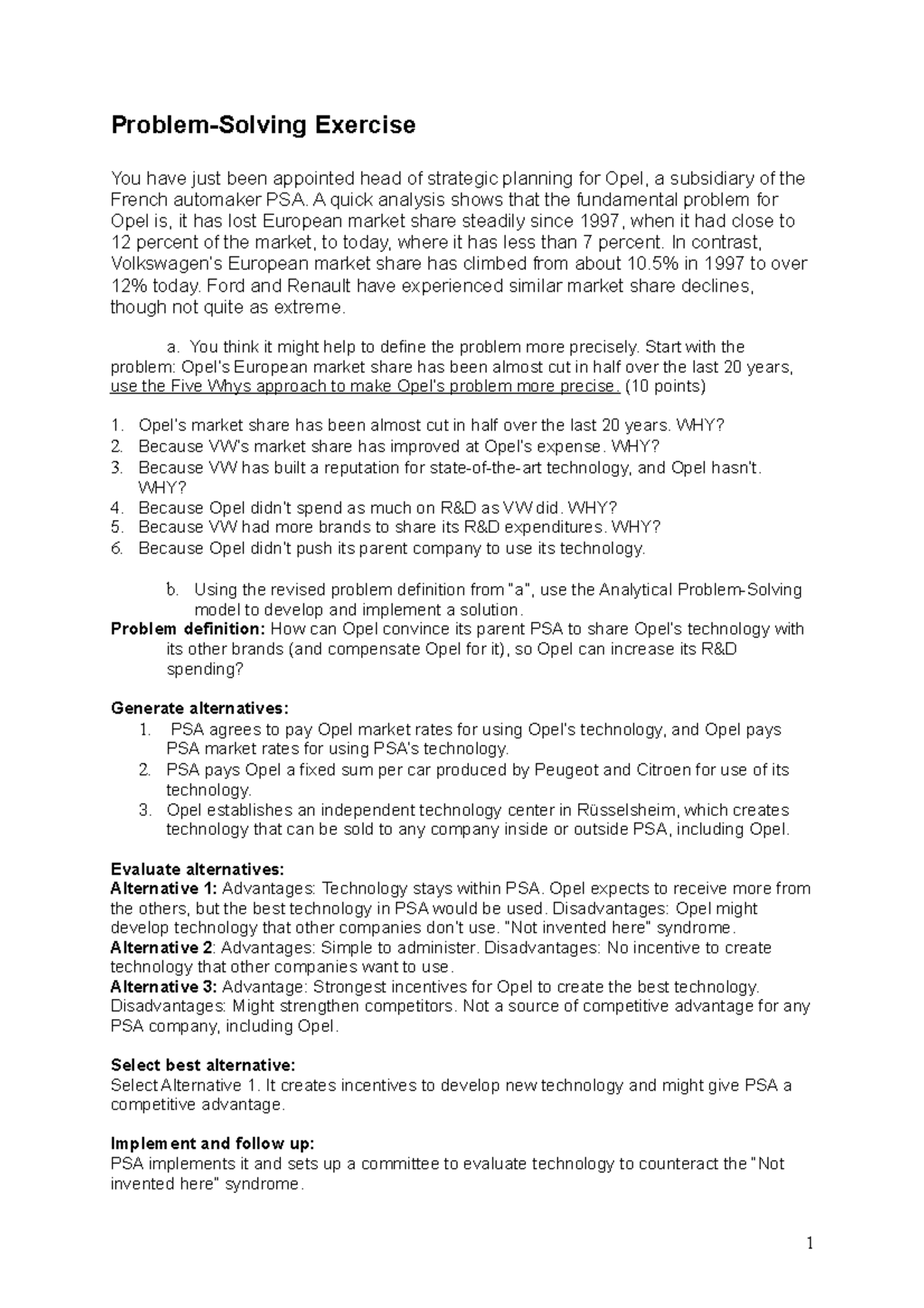 Answer Problem-Solving Exercise.docx - Problem-Solving Exercise You have just been appointed ...