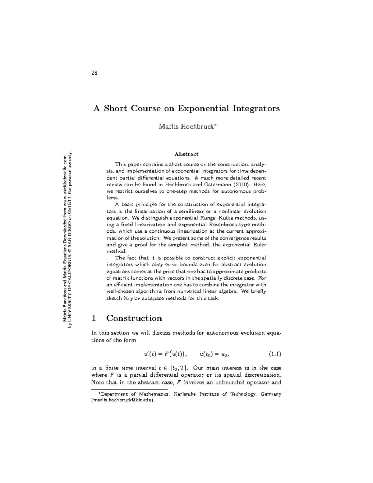 A Short Course on Exponential Integrators - 28 A Short Course on Exponential Integrators Marlis ...