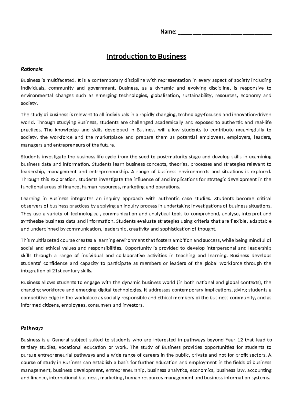 Introduction to Business - Name ...