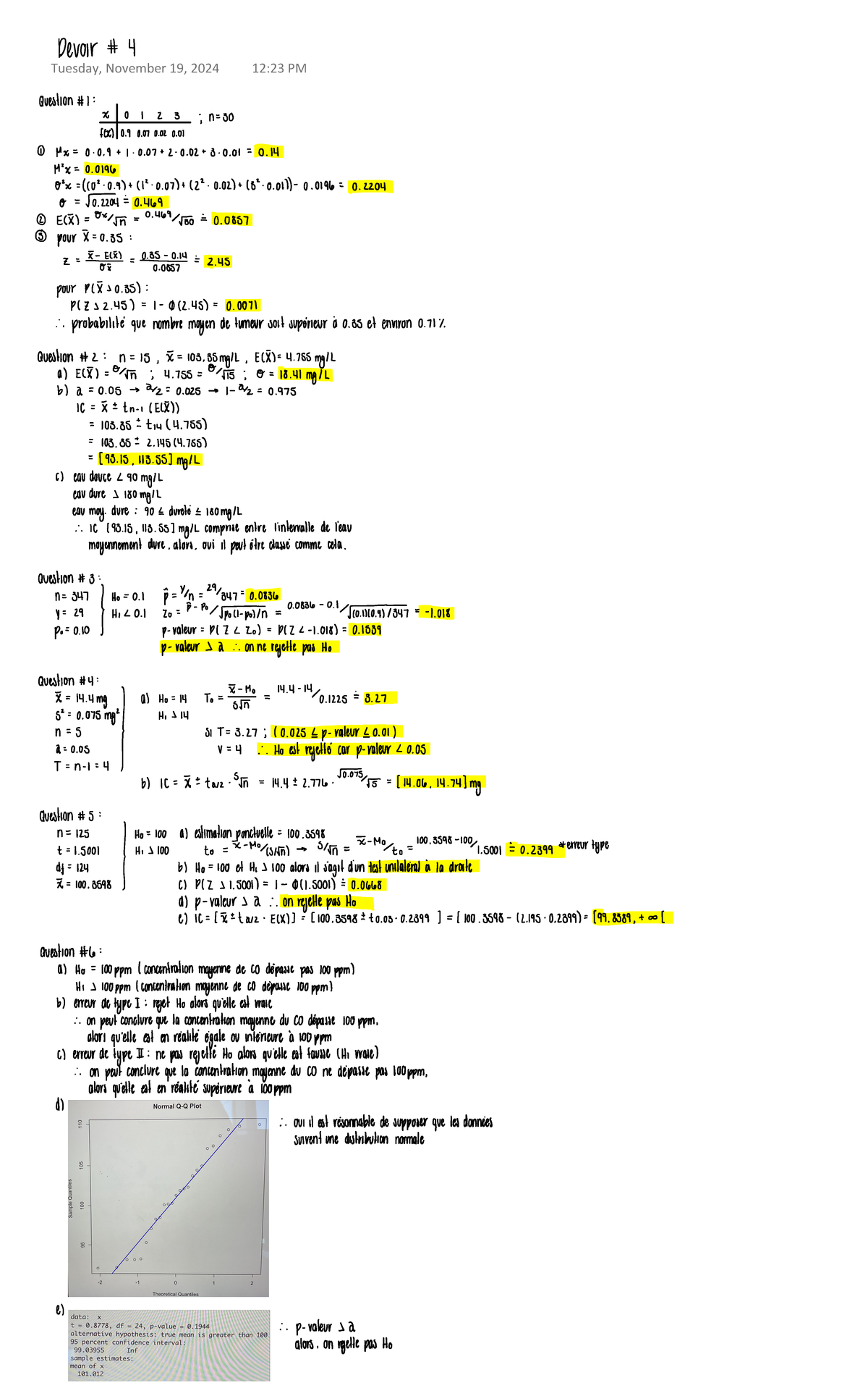 Devoir#4biostats - biostatistics homework!! - Devoir 4 Tuesday, November 19, 2024 12:23 PM ...