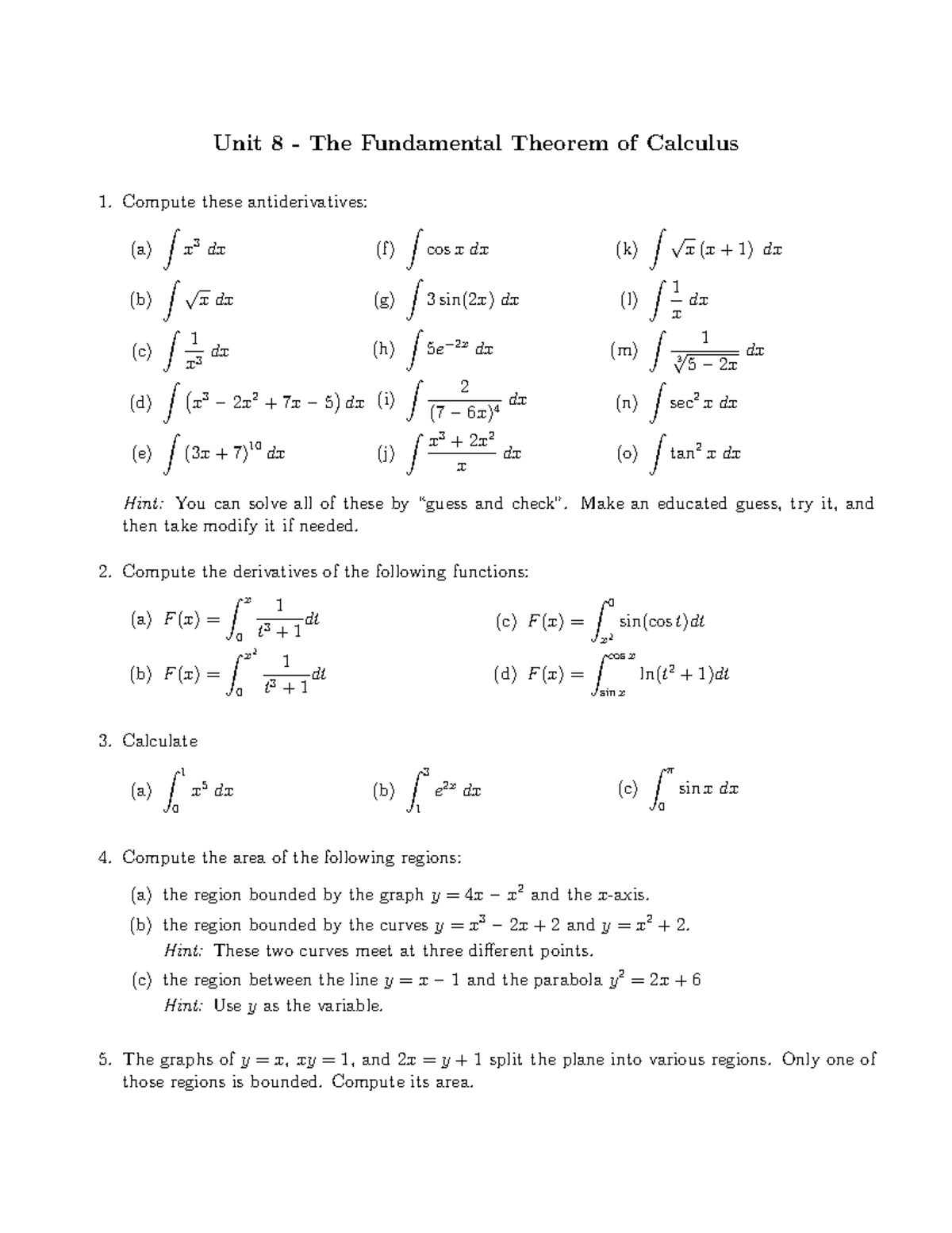 MATH 31 Exercise 8 MAT 137Y Practice Problems Unit 8 The