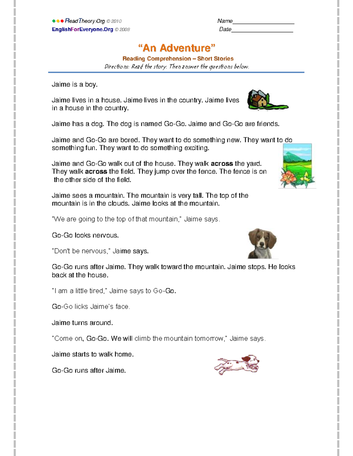 G6 Reading - RReeaaddTTheheoorryy. ©© 2 2001010 Name ...