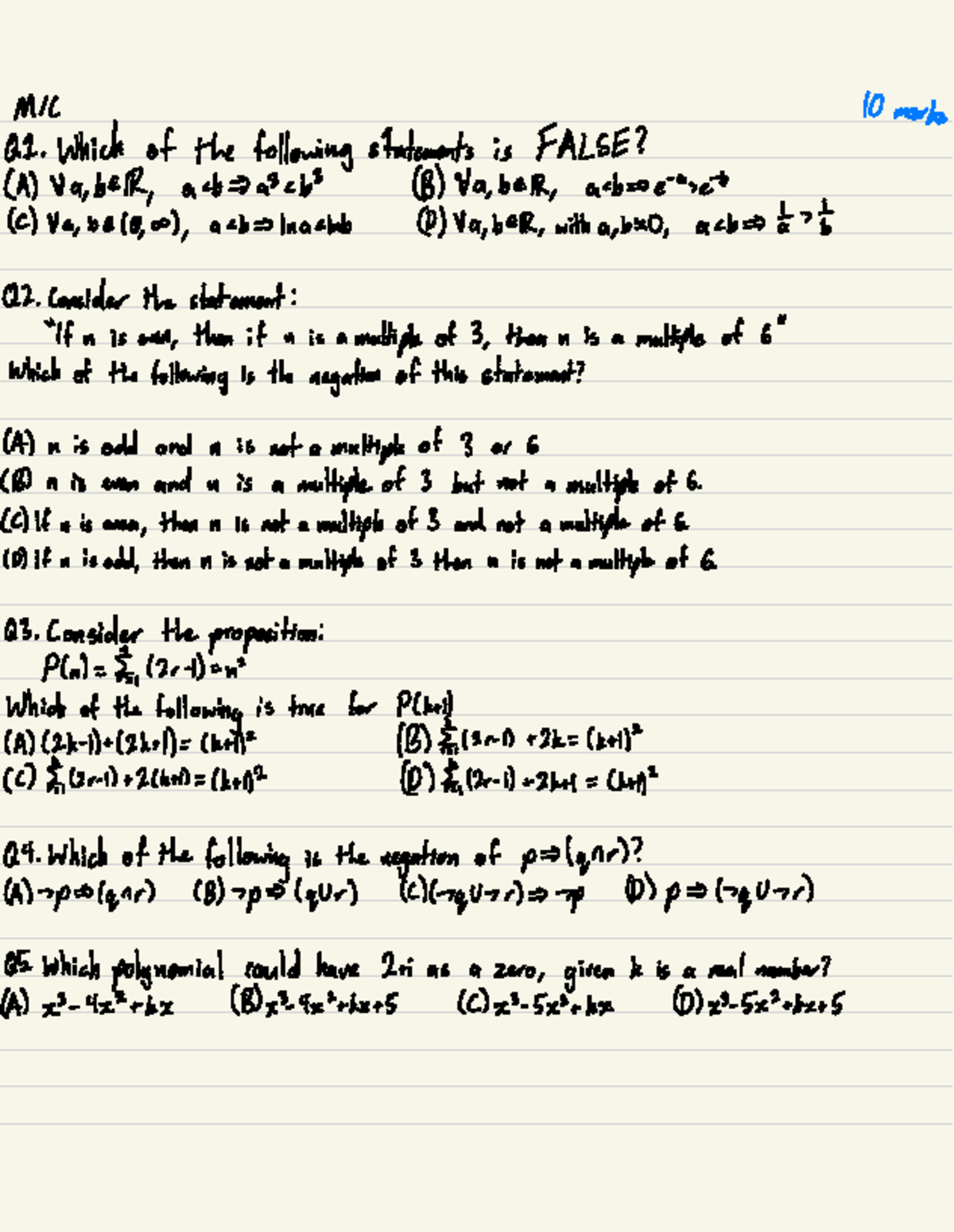 Proofs & Complex Test - MIC 10 marks Q1. Which of the following ...