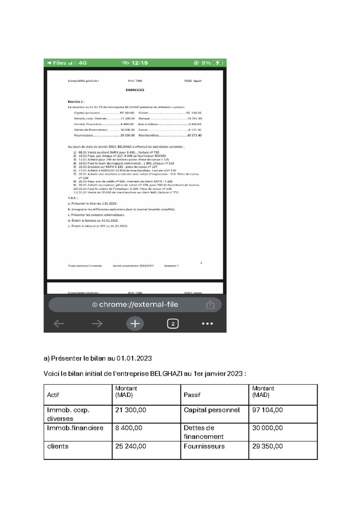 Document 7 - gg-yhpl - comptabilité générale - a) Présenter le bilan au ...