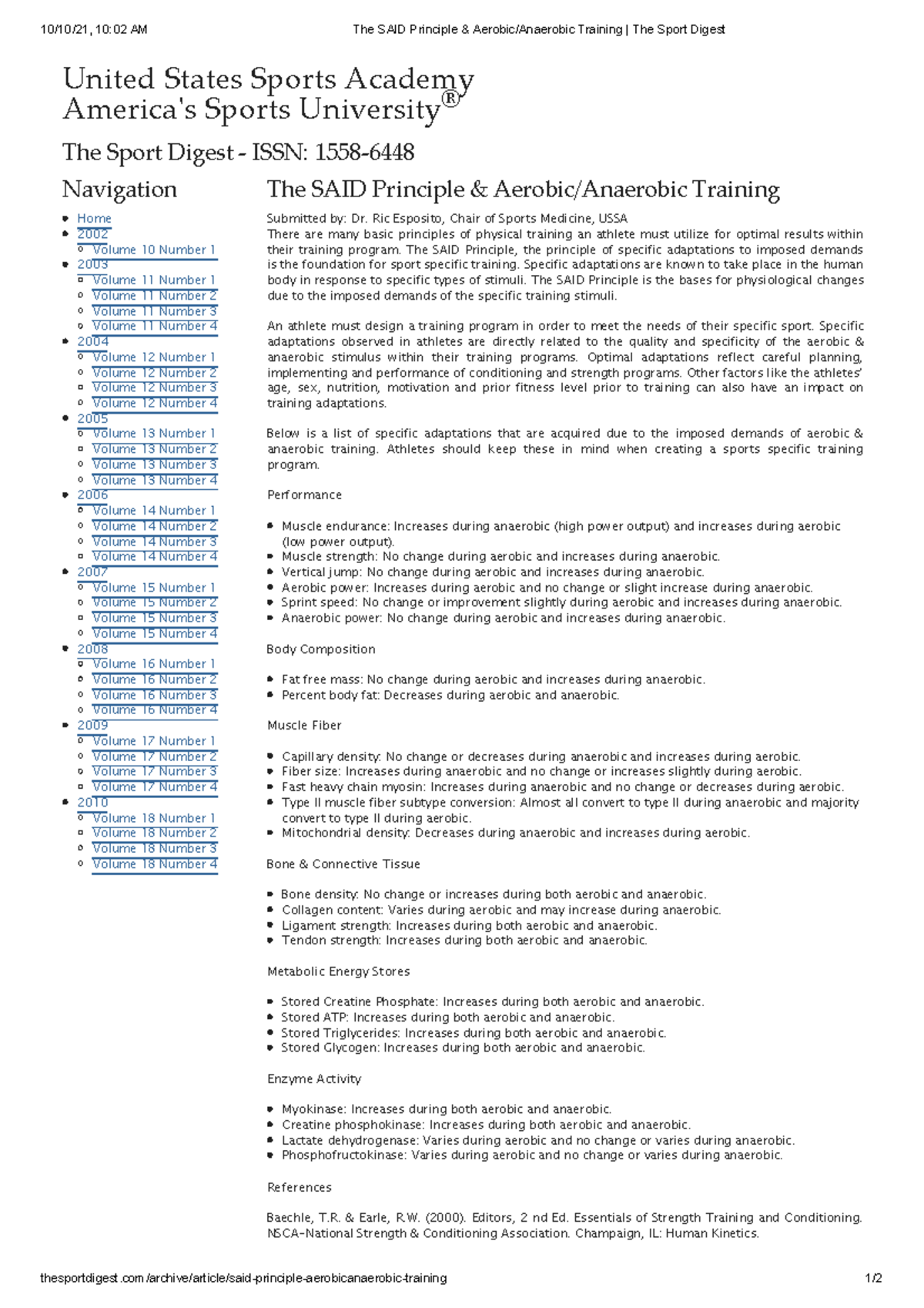 The SAID Principle & Aerobic Anaerobic Training The Sport Digest - 10 ...