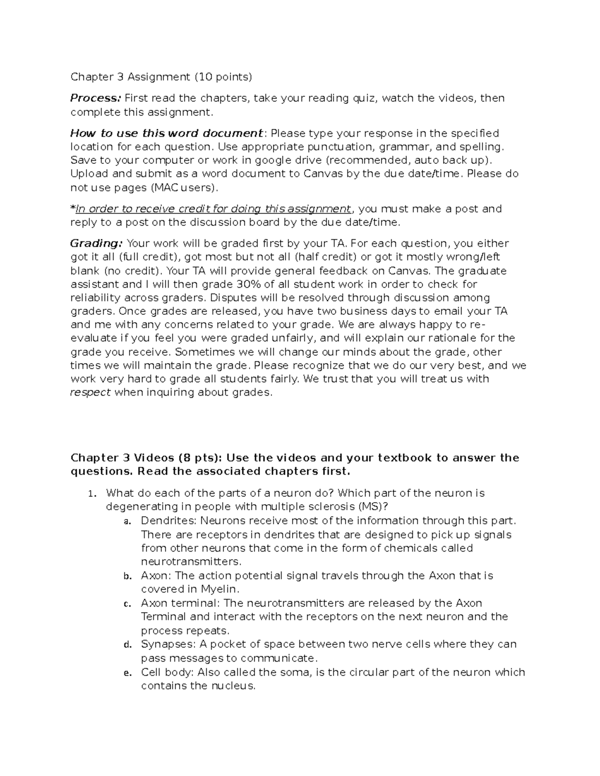 Chapter 3 Assignment - Chapter 3 Assignment (10 points) Process: First ...