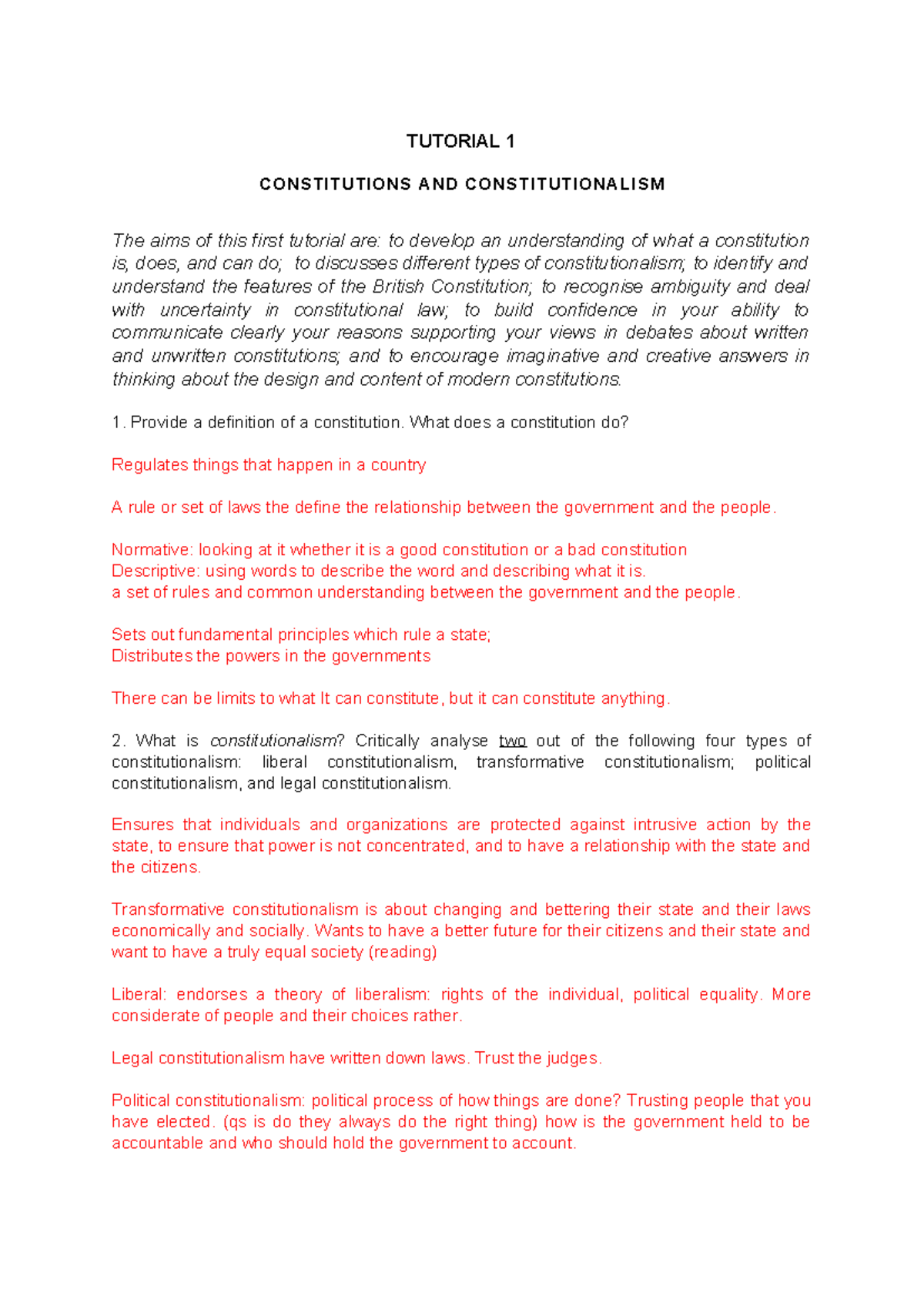 Tutorial 1 Introduction to Constitutions. - TUTORIAL 1 CONSTITUTIONS ...
