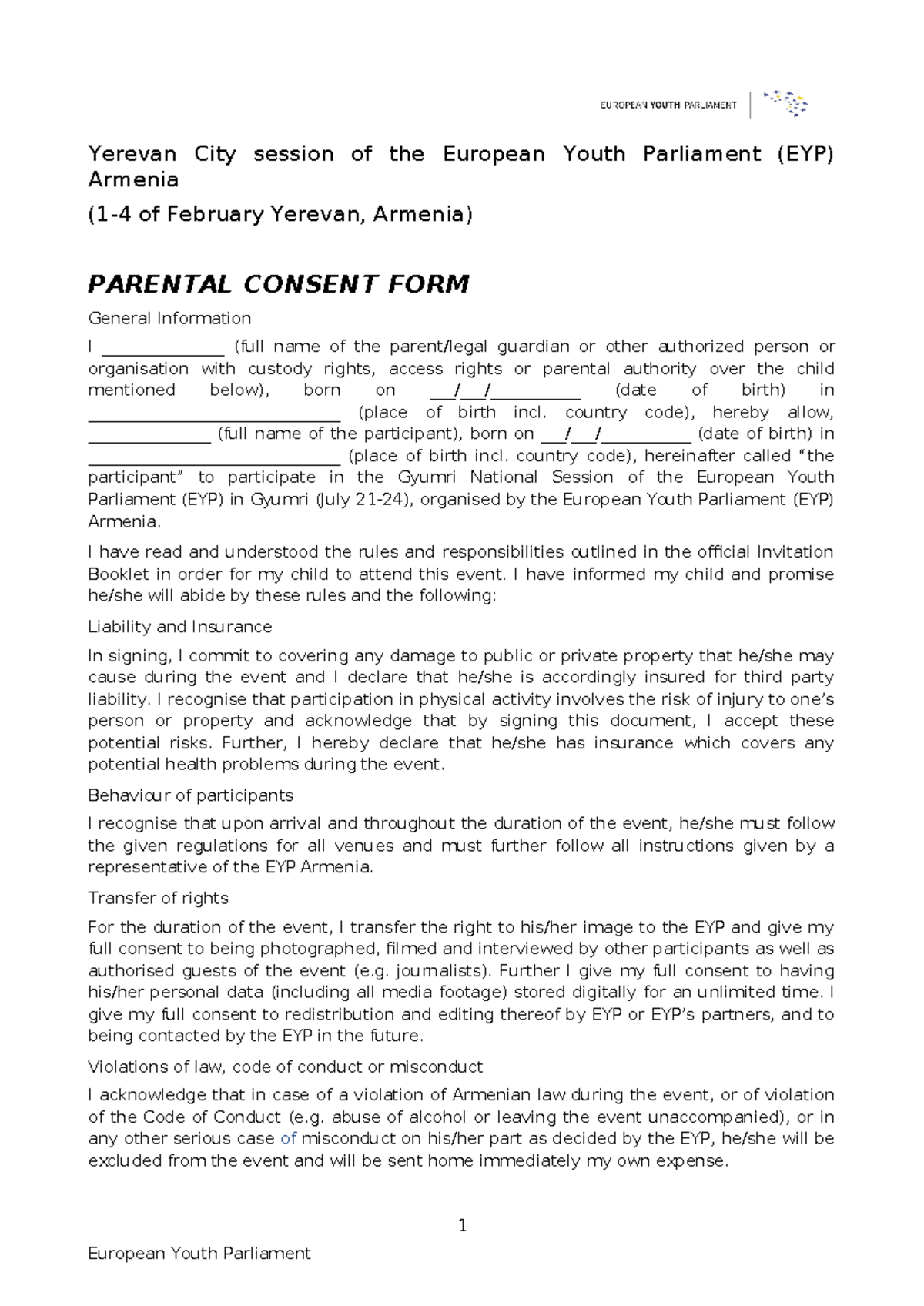 Example Consent Form-delegates (-18 parental) - Yerevan City session of ...