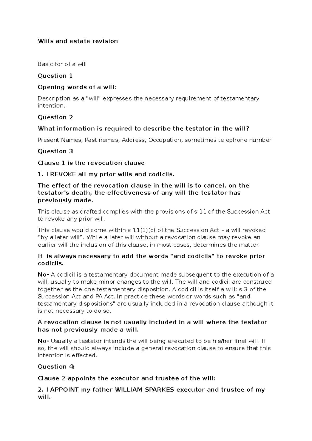 Wiils and estate revision - Wiils and estate revision Basic for of a ...