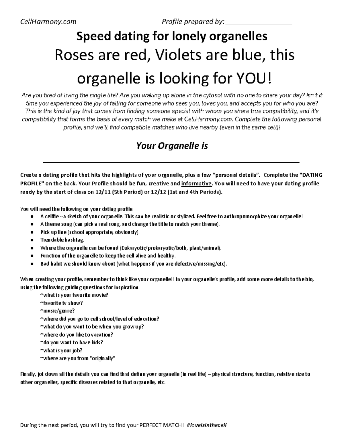 Organelle Speed Dating - CellHarmony Profile prepared by ...