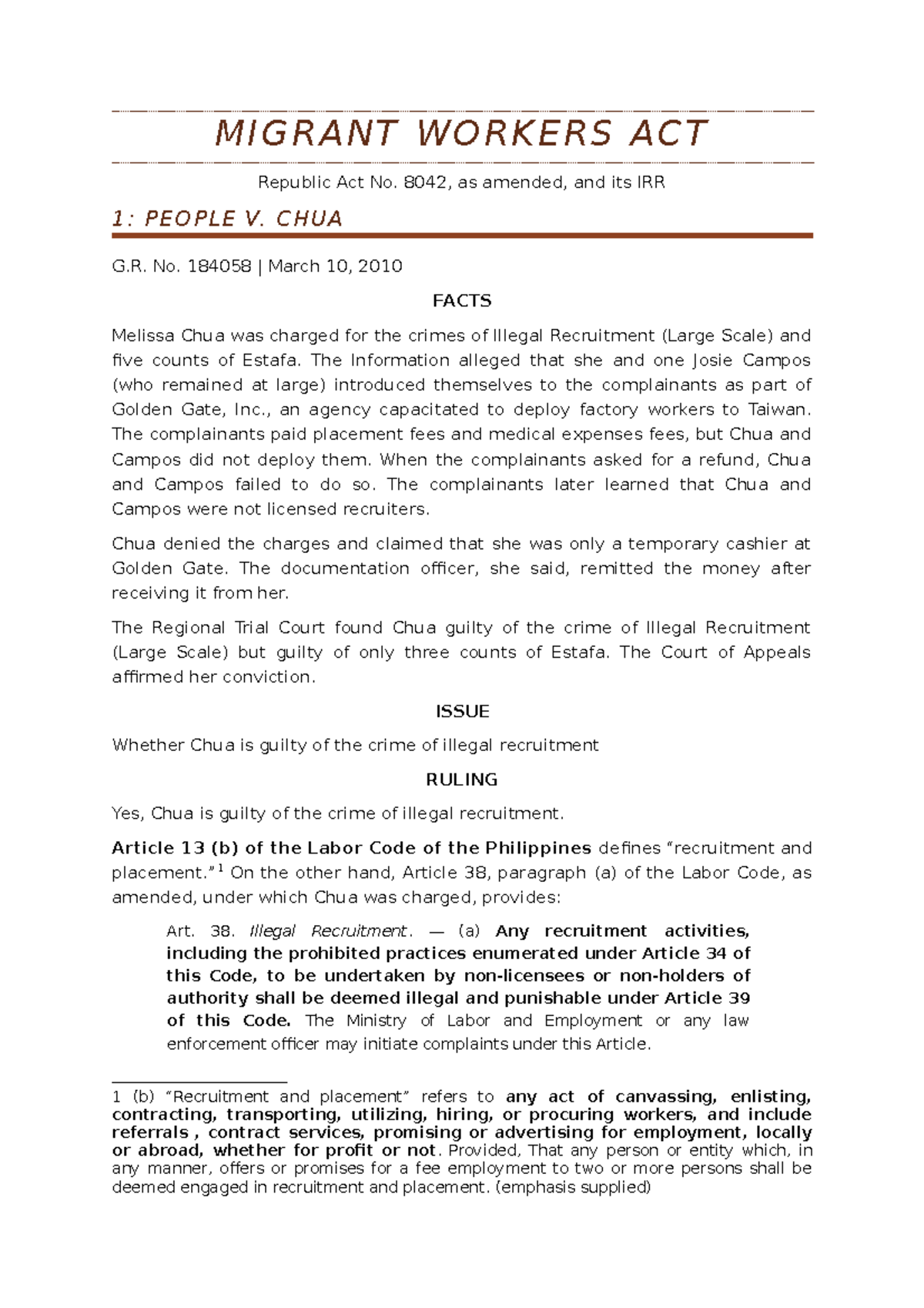 Labor Law Module 1 - RA 8042 - Laws relating to Overseas Filipino ...