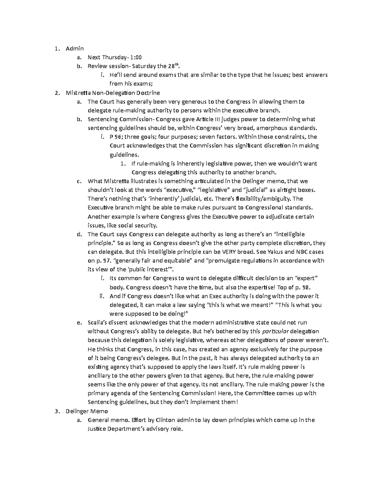 4.10 Class Notes - Admin a. Next Thursday- 1: b. Review session ...