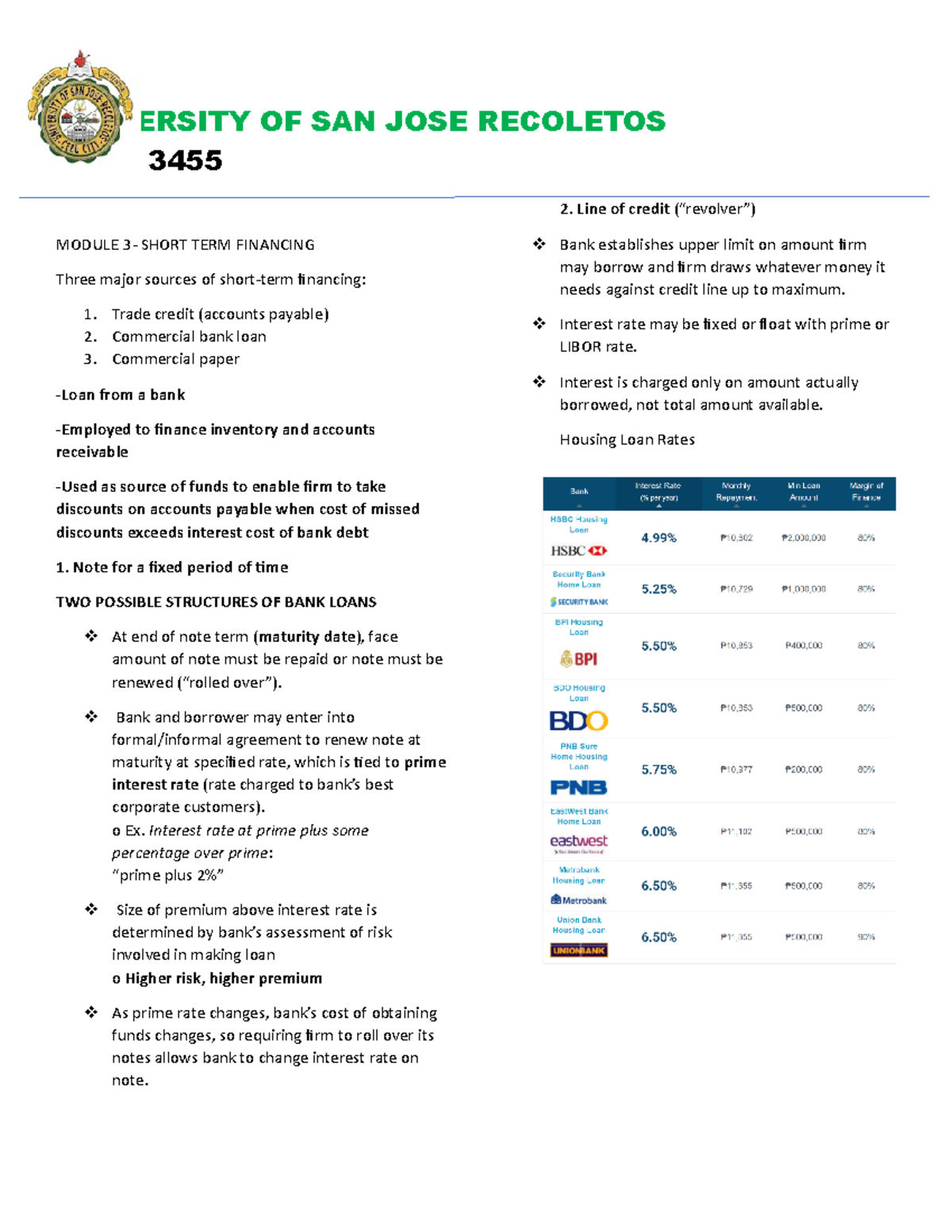 FM4 - Lecture notes for FM4 - FM 4- 3455 MODULE 3- SHORT TERM FINANCING ...