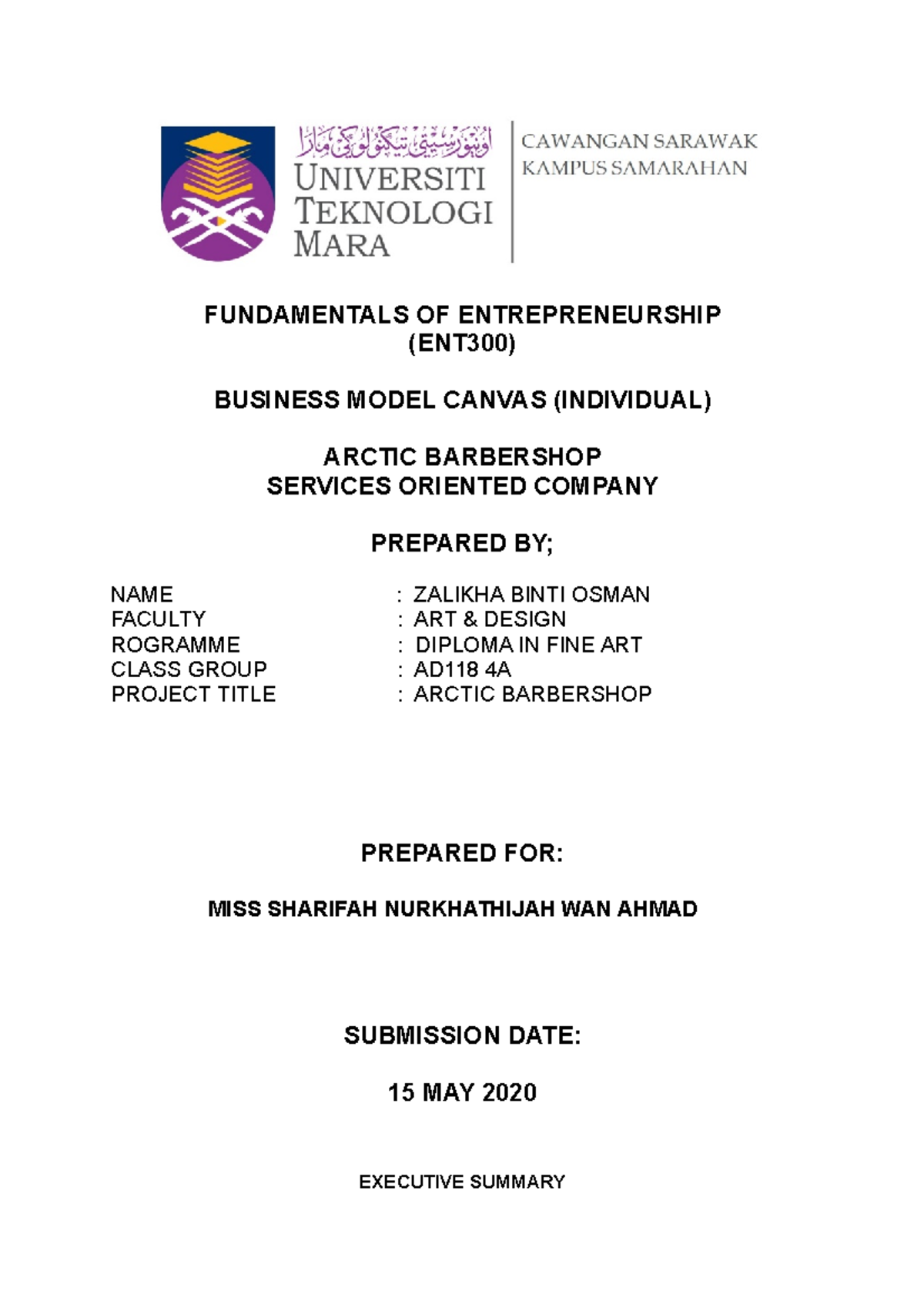 Case Study new - fEfefeFEFe - FUNDAMENTALS OF ENTREPRENEURSHIP (ENT300 ...