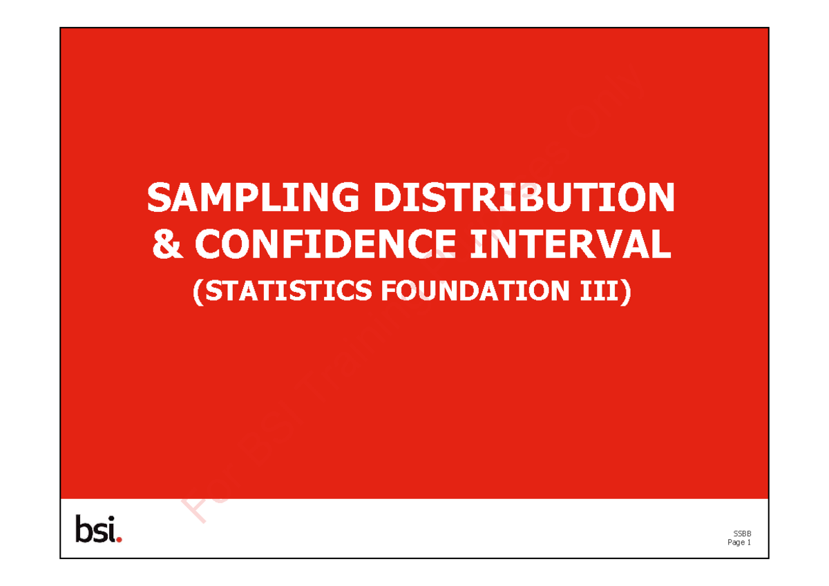 Confidence Interval 1 17 - SSBB SAMPLING DISTRIBUTION & CONFIDENCE ...