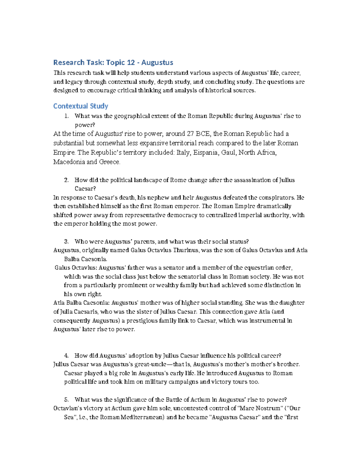 Augustus Research Task - Research Task: Topic 12 - Augustus This ...