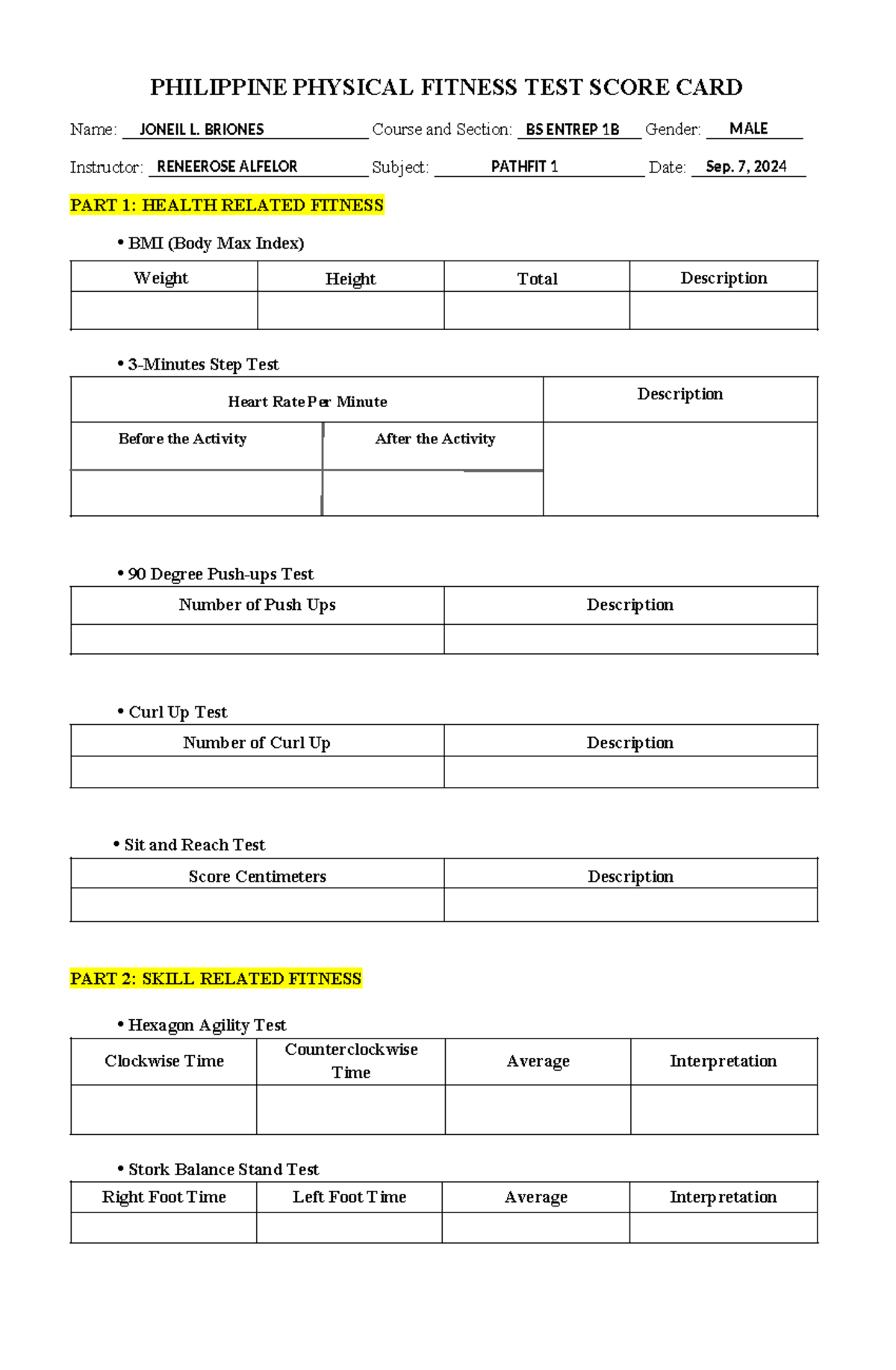 Philippine PHYS-WPS Office - PHILIPPINE PHYSICAL FITNESS TEST SCORE ...