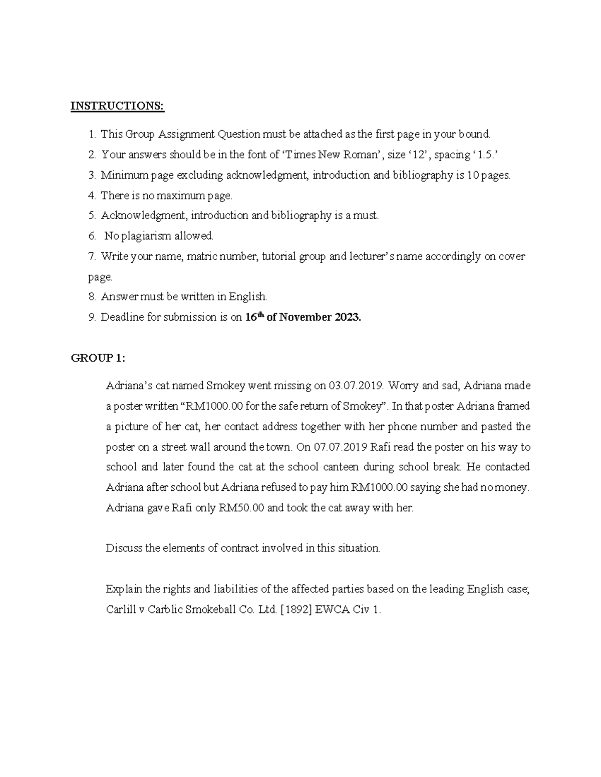 Group Assignment - Your answers should be in the font of ‘Times New ...