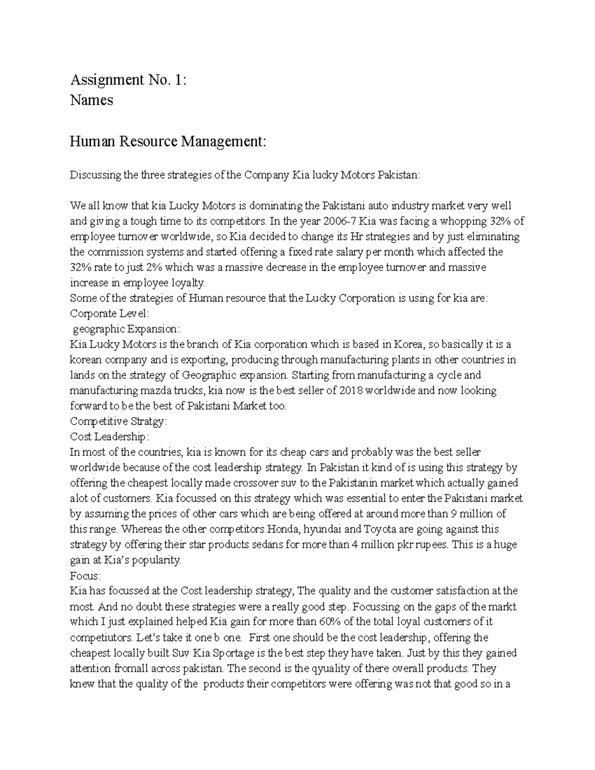 HRM assignment - hrm - Assignment No. 1: Names Human Resource ...
