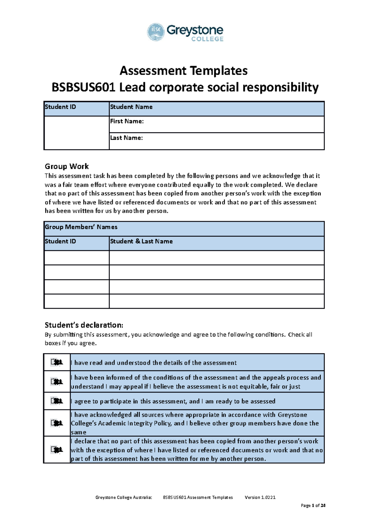 Bsbsus 601 Assessment Templates V1 - Assessment Templates BSBSUS601 ...