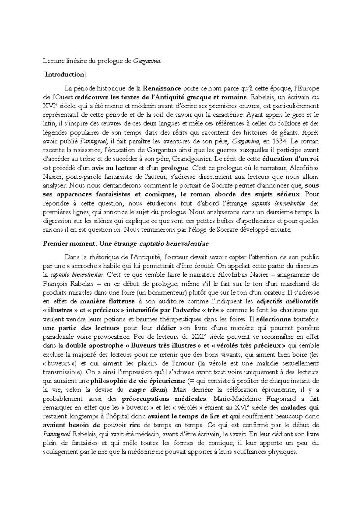 LL 4 Prologue - Lecture linaire - Lecture linéaire du prologue de ...