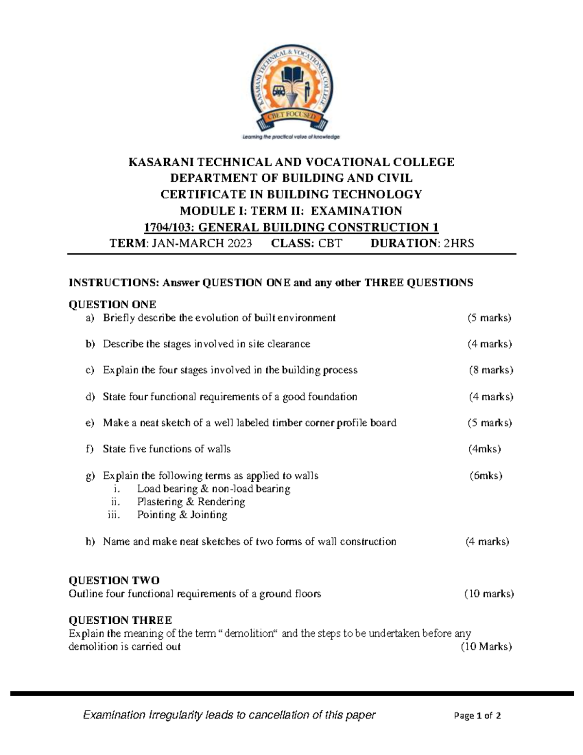 KTVC Examination GBC END TERM - Examination Irregularity leads to ...