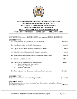 GBC Module III notes - DIPLOMA IN building technology GENERAL BUILDING ...