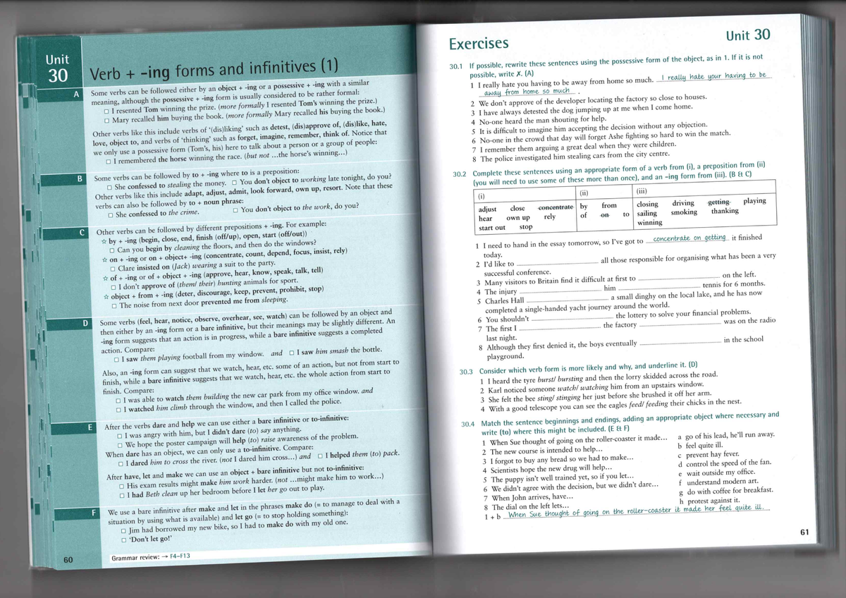 U 30 Verb + -ing forms and infinitives 1 - nit Exercises Unit 30 30 Verb forms and infinitives ...