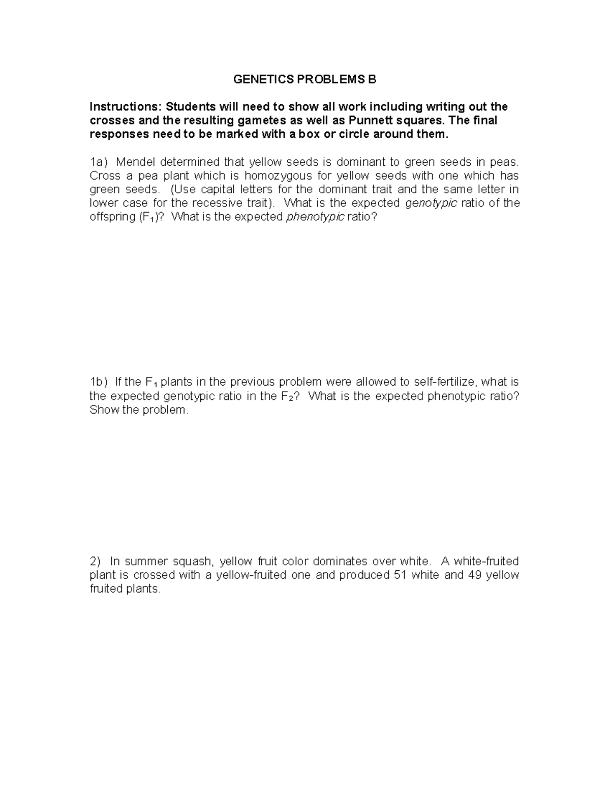 Genetics Problems - B - practice - GENETICS PROBLEMS B Instructions ...