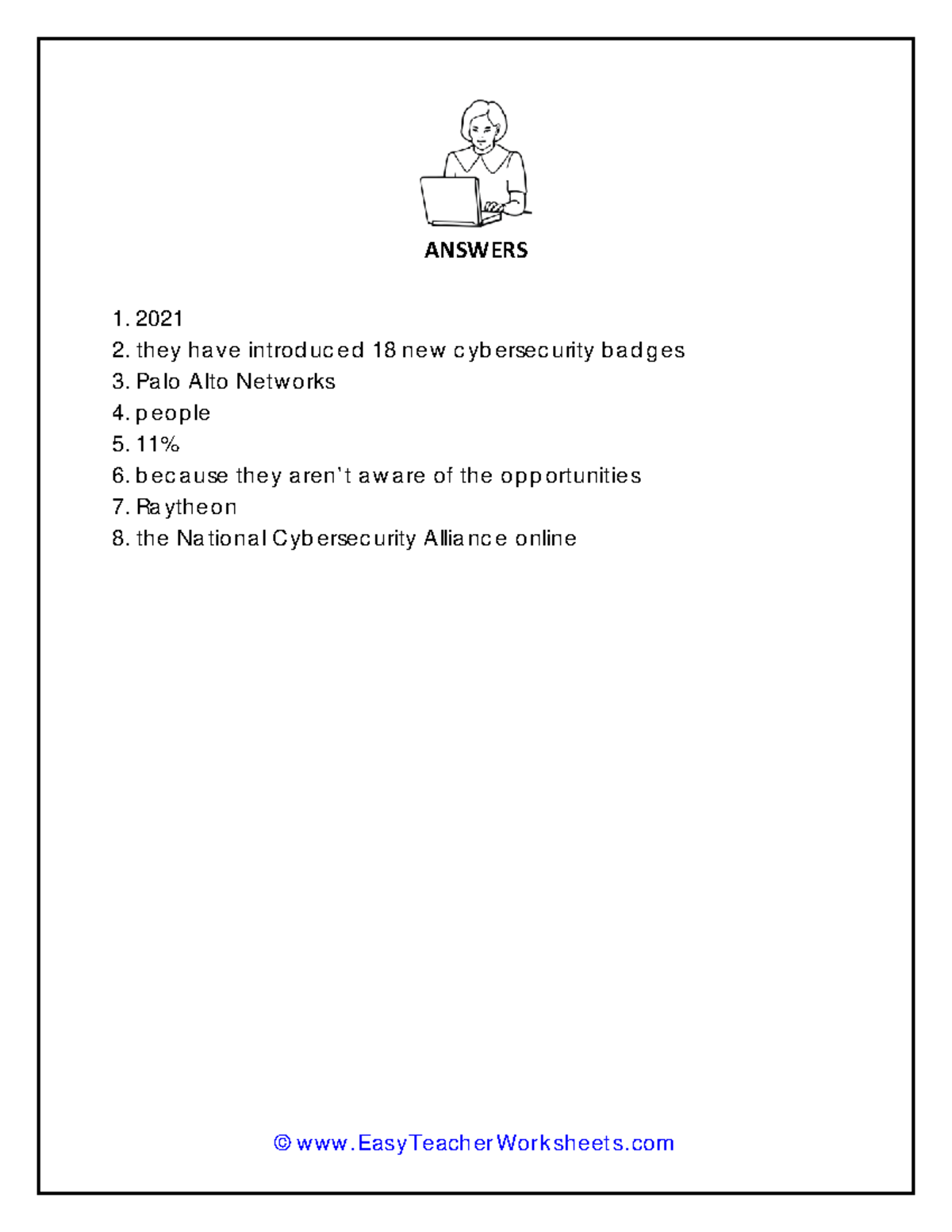38 - Answe key - College of Computer Science - ©EasyTeacherWorksheets ...
