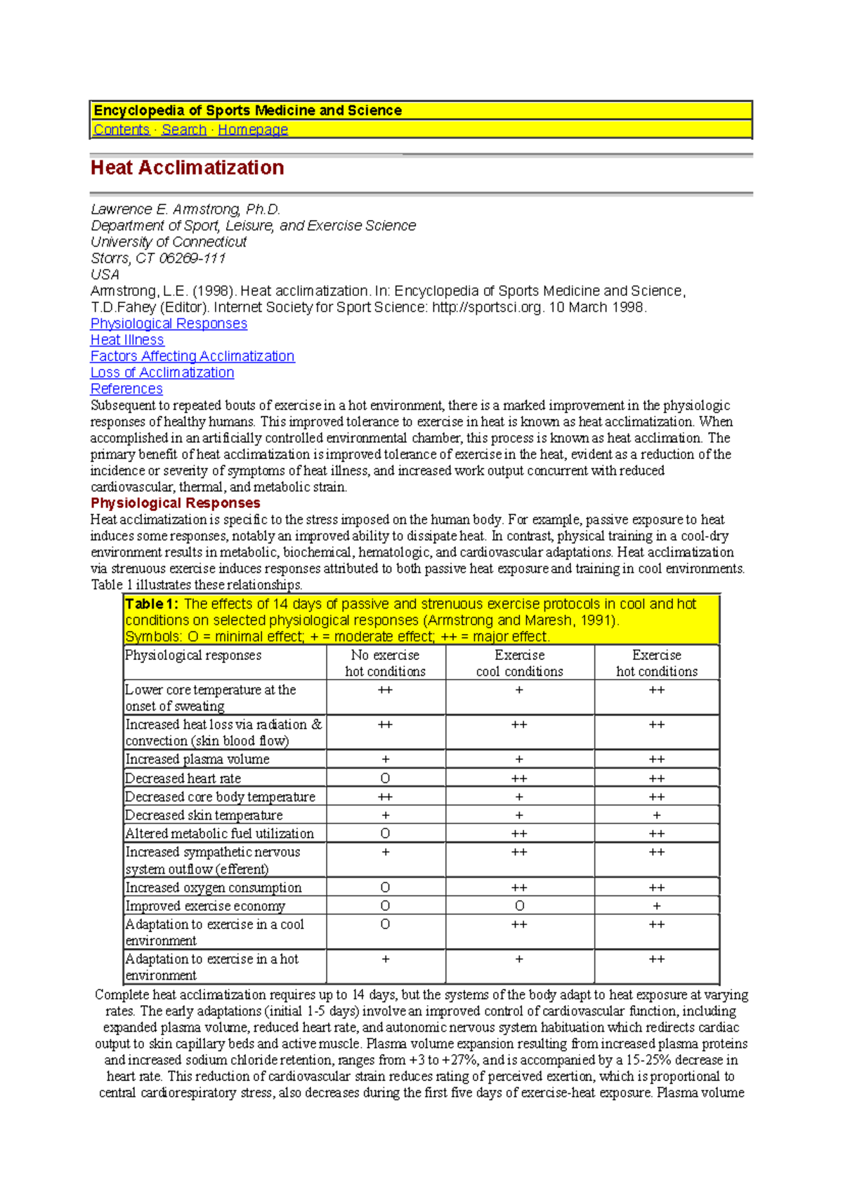 Heat acclimatization - ukzn - Encyclopedia of Sports Medicine and ...