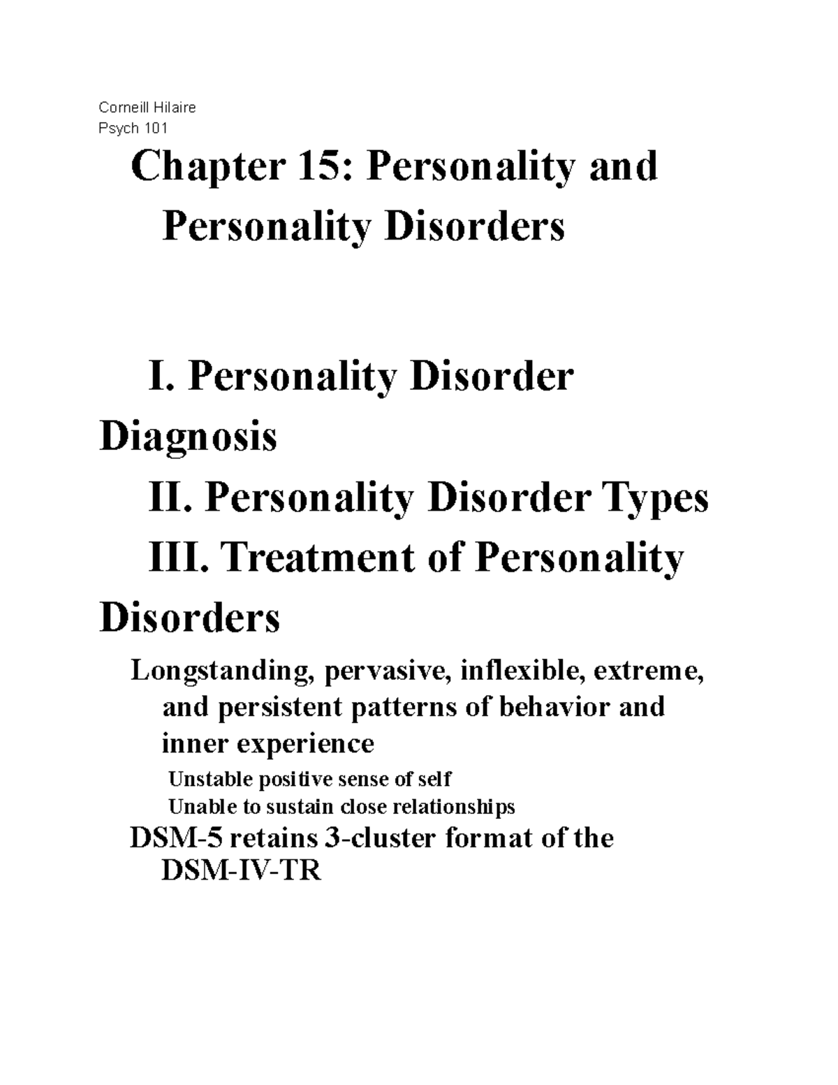 DPD - Personality disorders - Corneill HilairePsych 101 Chapter 15 ...