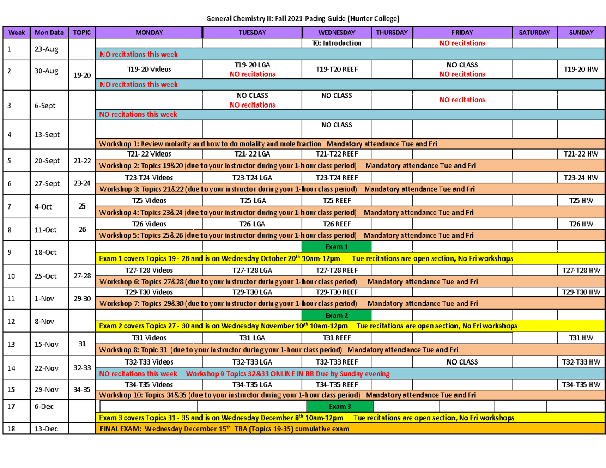 Chem 104 Pacing guide for Fall 2021 General Chem - CHEM 104 - Hunter ...