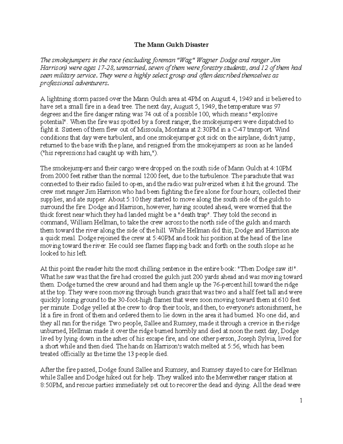 The Mann Gulch Disaster - They were a highly select group and often ...
