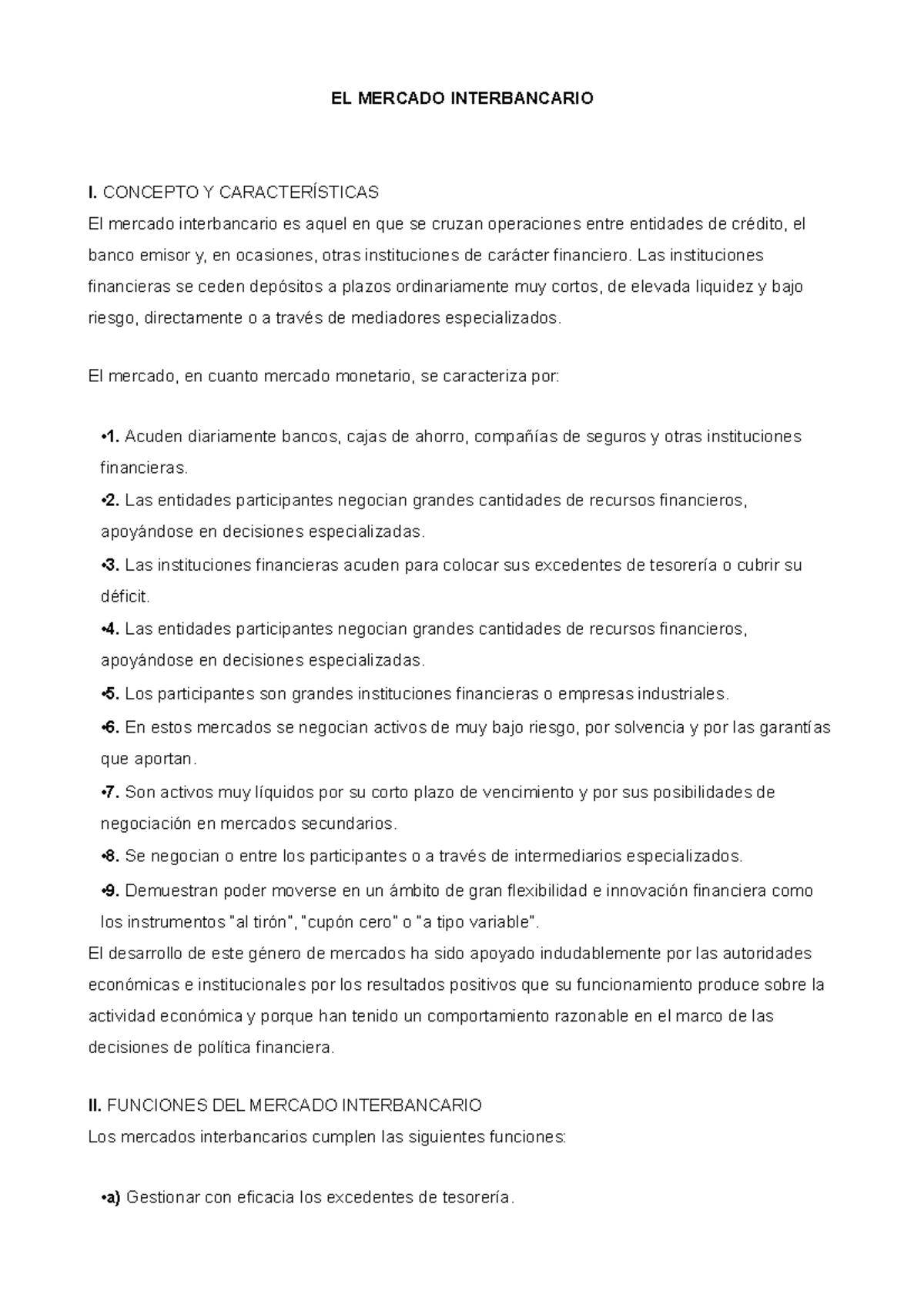 Mercado Interbancario - EL MERCADO INTERBANCARIO I. CONCEPTO Y ...