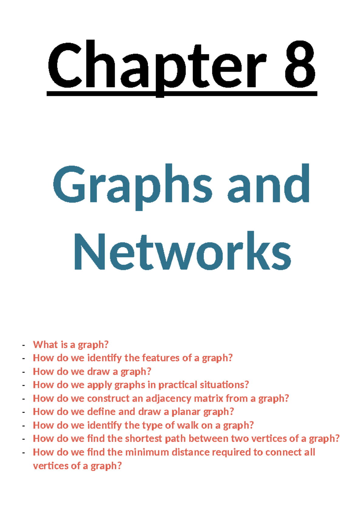 Chapter 8 - Networks and Graphs - Chapter 8 Graphs and Networks What is ...
