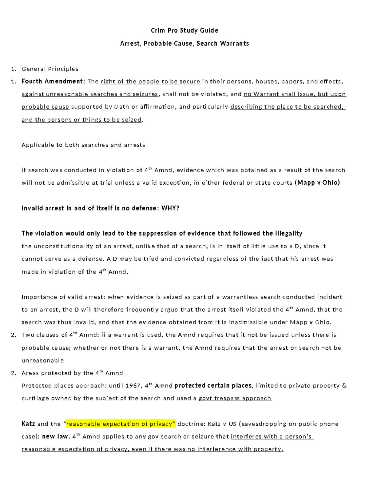 Crim Pro Outline - Summary criminal procedure - Crim Pro Study Guide ...