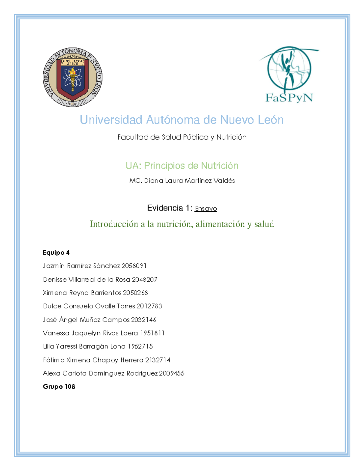 Ensayo principios de nutrición - Universidad Autónoma de Nuevo León ...