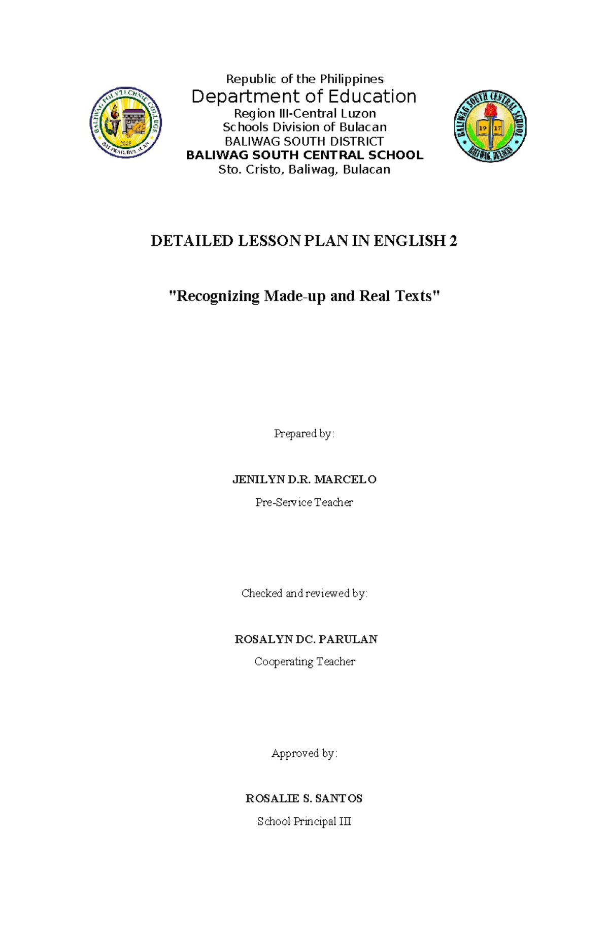 Lesson plan template - DLP - Republic of the Philippines Department of ...