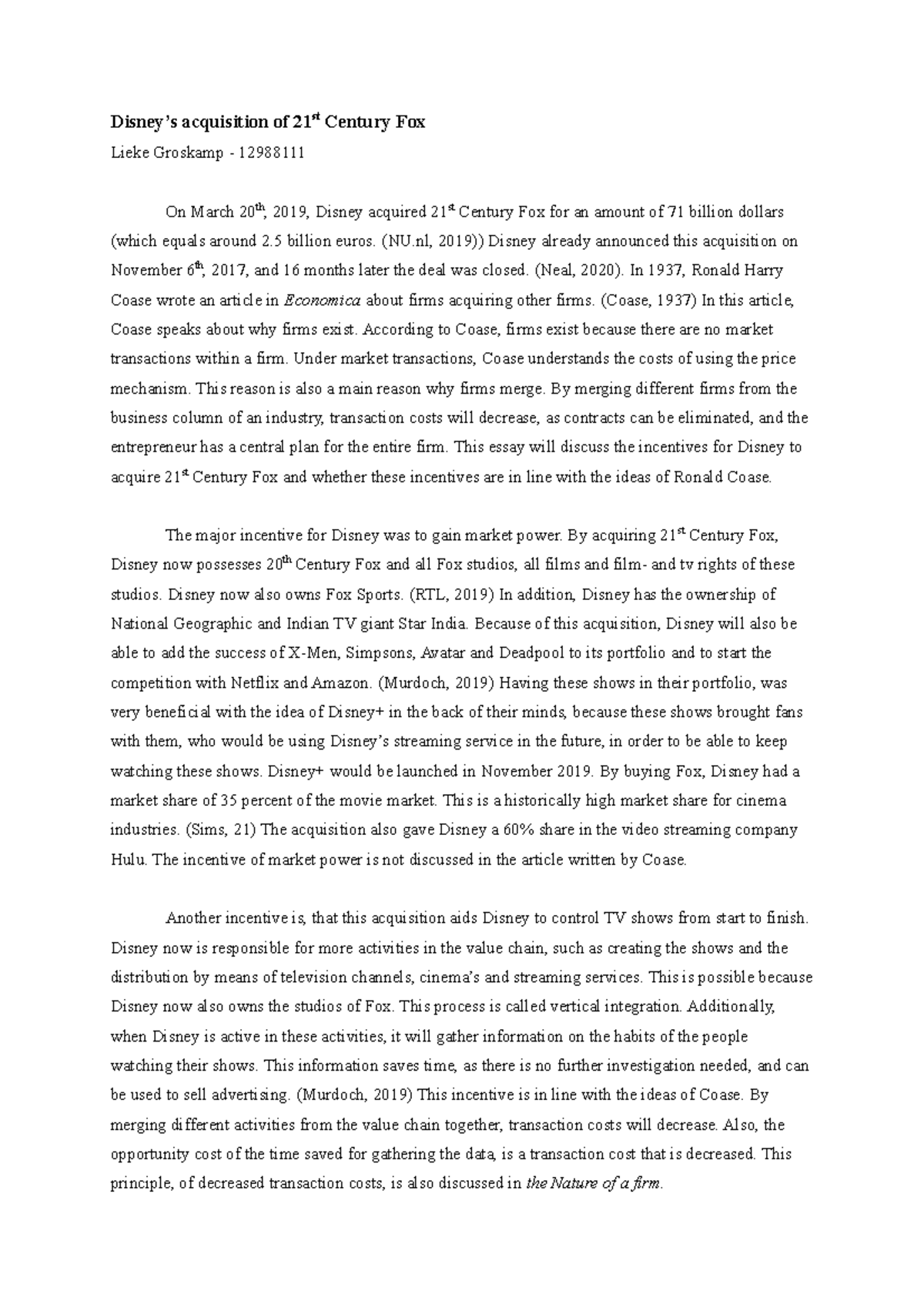 Disney's acquisition of 21st Century Fox - Disney’s acquisition of 21st ...