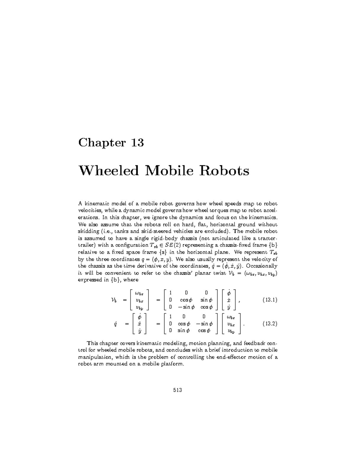 MR ch13 wheeled mobile robots - Chapter 13 Wheeled Mobile Robots A kinematic model of a mobile ...