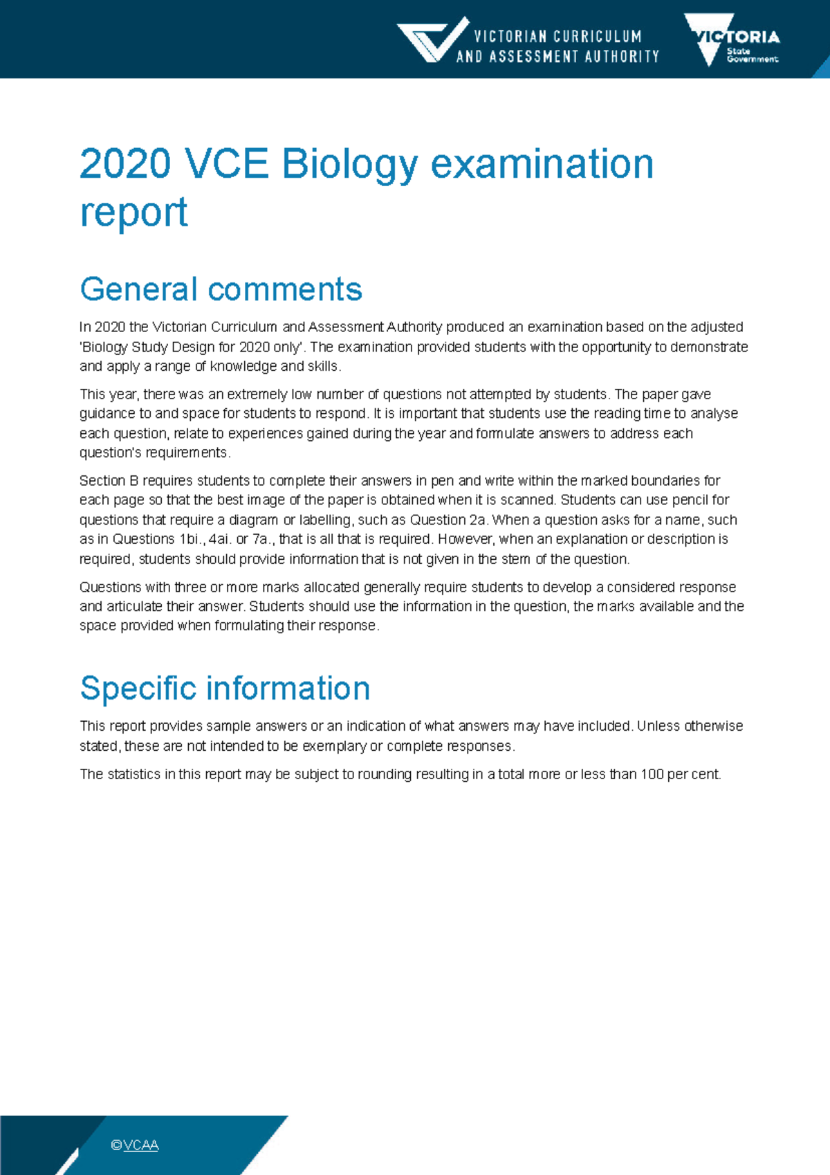 2020 VCE Biology examination report - 2020 VCE Biology examination ...