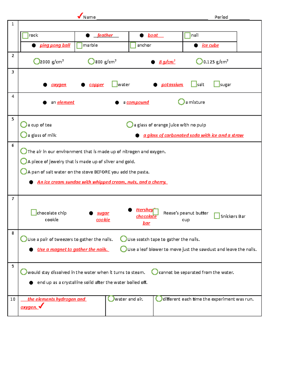 Separating Mixtures Answer Key - Name ...