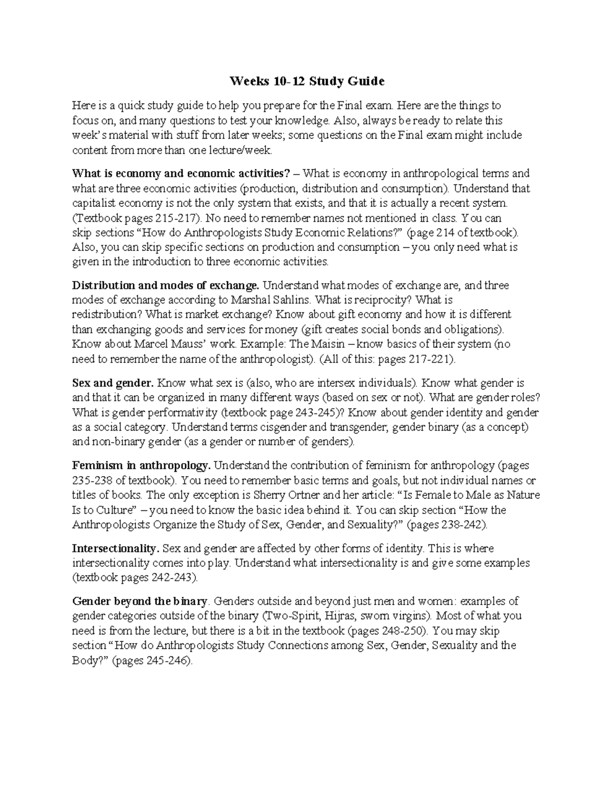 Study Guide for Weeks 10-12 - Weeks 10-12 Study Guide Here is a quick ...