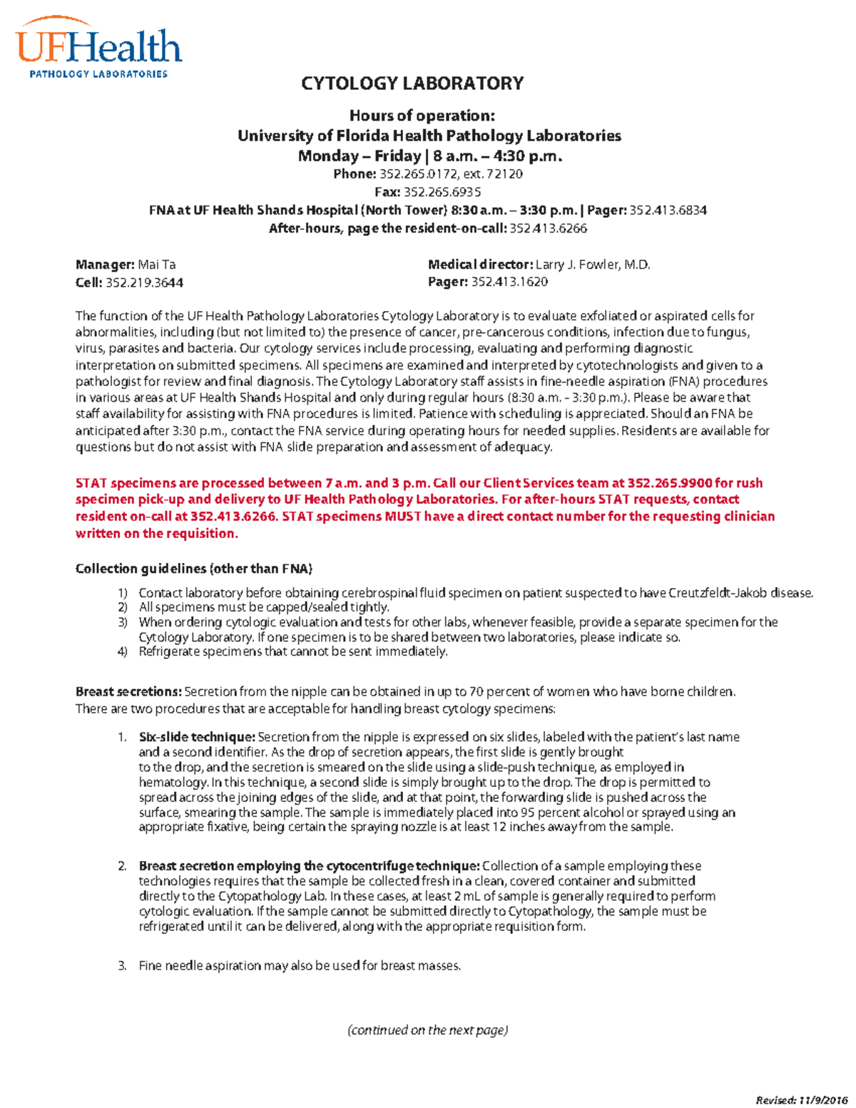Uf health pathology laboratories cytology collection manual - CYTOLOGY ...