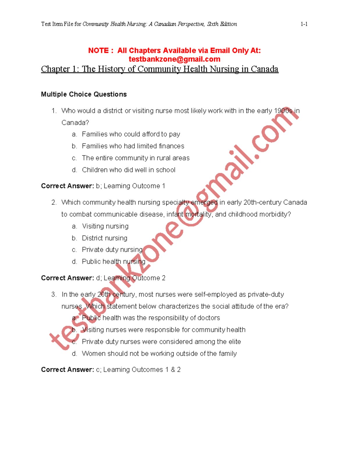 Test Bank and Solutions for Community Health Nursing, A Canadian ...