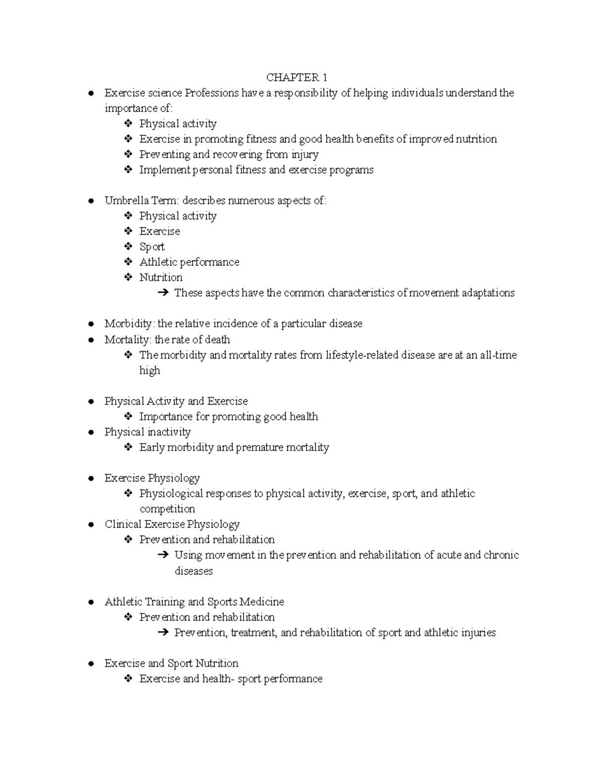 Exercise Science Notes - CHAPTER 1 Exercise science Professions have a ...