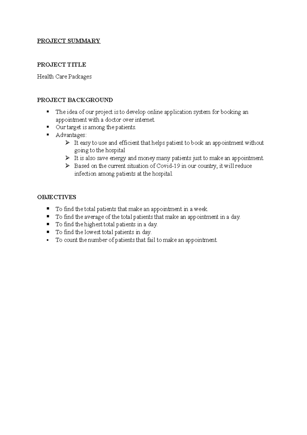 Project background and objective proposal - PROJECT SUMMARY PROJECT ...